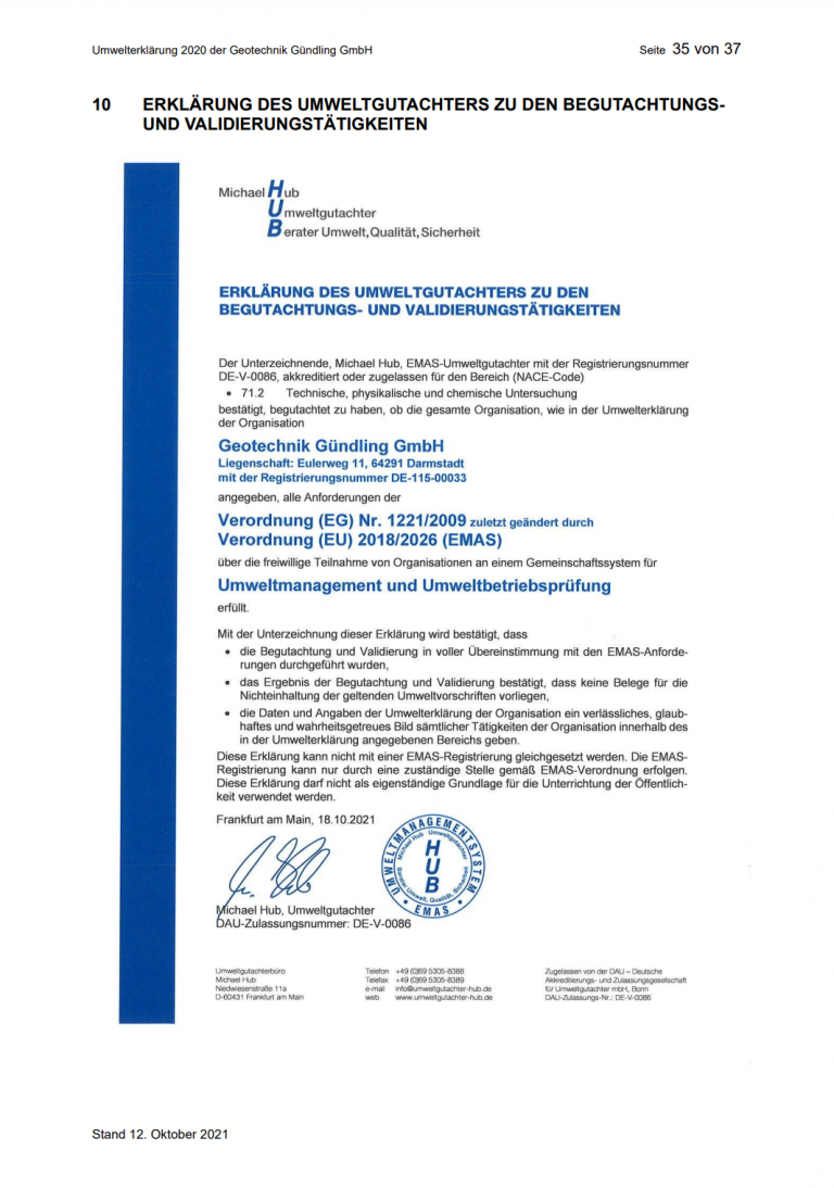 Umwelterklärung – Geotechnik Gündling GmbH